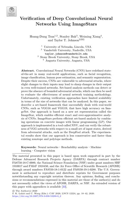 Pdf Verification Of Deep Convolutional Neural Networks Using Imagestars