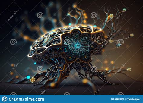 Neural Network With Glowing Bioluminescence The Image Represents The Futuristic Idea Of A