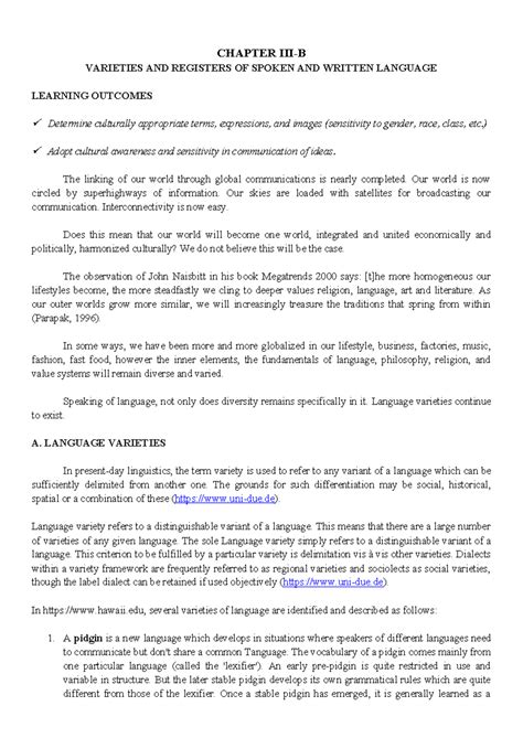 Word File Chap Iii Chapter 3 Word File Chapter Iii B Varieties And Registers Of Spoken And
