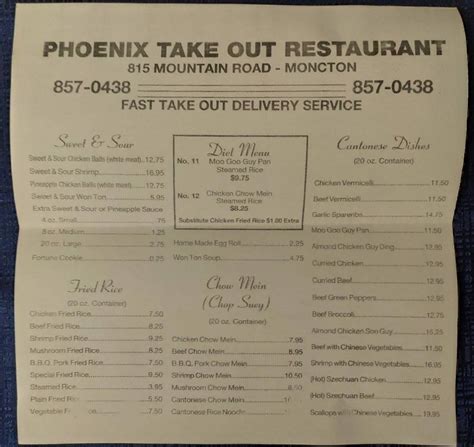 Menu At Phoenix Restaurant Moncton