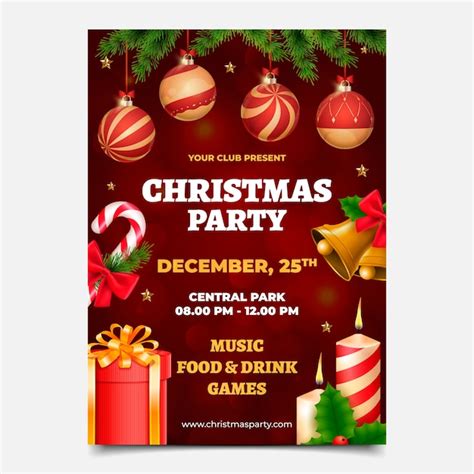 현실적인 크리스마스 파티 포스터 템플릿 무료 벡터