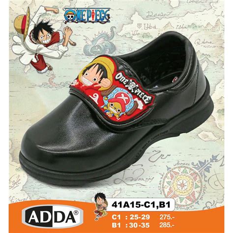 Adda รองเท้านักเรียนวันพีช Onepiece วันพีช รองเท้านักเรียนอนุบาลชายหนังดำ รุ่น 41a15