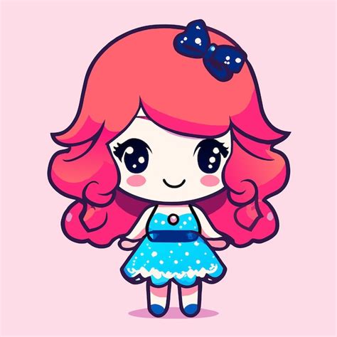 Cariñosa Kawaii Chibi Niña Dibujada A Mano En Una Caricatura Plana Y