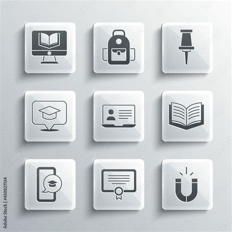 Set Certificate Template Magnet Open Book Online Class Graduation Cap On Mobile Speech