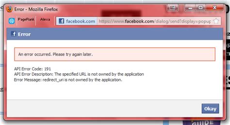 Facebook FB Ui Puzzle Inconsistent Error Code 191 Seems Like FB