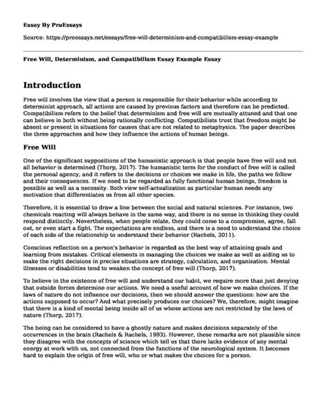 📚 Free Will Determinism And Compatibilism Essay Example Free Essay