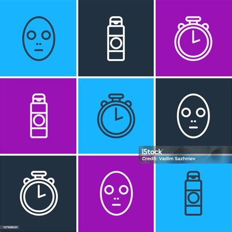 세트 라인 페이셜 코스메틱 마스크 스톱워치 크림 또는 로션 튜브 아이콘 벡터 0명에 대한 스톡 벡터 아트 및 기타 이미지 0명 건강한 생활방식 계시기 Istock