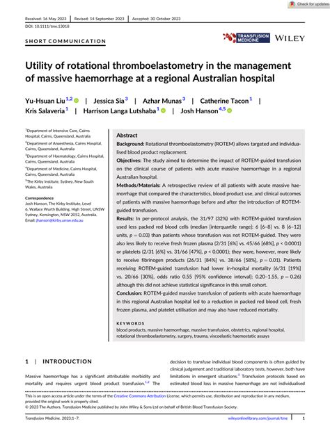 Pdf Utility Of Rotational Thromboelastometry In The Management Of Massive Haemorrhage At A
