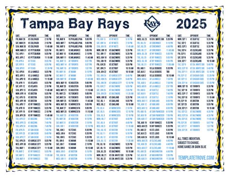 Printable 2025 Tampa Bay Rays Schedule