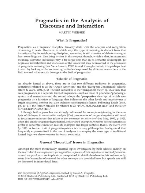 Pragmatics In The Discourse Of Analysis Pdf Semantics Linguistics