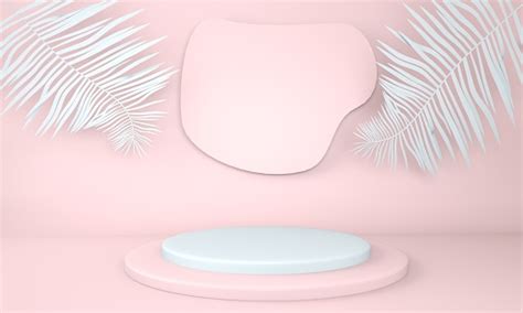 파스텔 배경에 잎으로 장식 된 제품 디스플레이 연단 3d 일러스트 0명에 대한 스톡 사진 및 기타 이미지 0명 3차원 형태