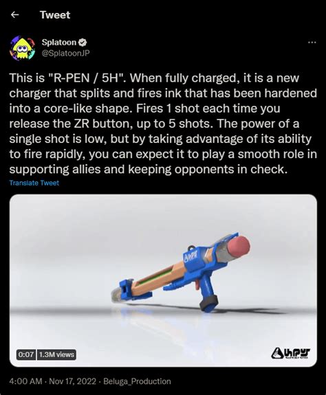 The Japanese Splatoon Twitter Gives A Bit More Info On How The R Pen Snipewriter 5h Work
