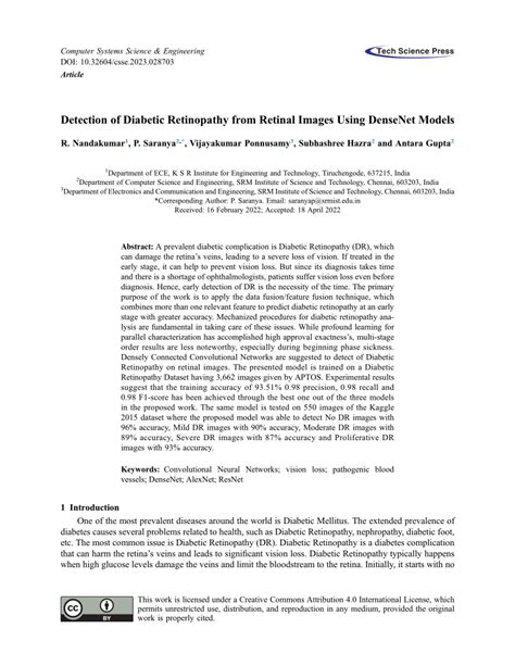 Pdf Detection Of Diabetic Retinopathy From Retinal Images Using Densenet Models