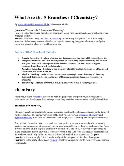 Branches Of Chemistry Worksheets Library