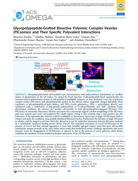 Pdf Glycopolypeptide Grafted Bioactive Polyionic Complex Vesicles Picsomes And Their