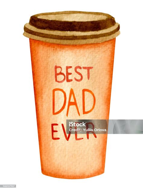 수채화 그림 아빠를 위한 글자가 있는 커피 종이컵 흰색 배경에 격리된 손으로 만든 요소 어버이 날에 대한 스톡 벡터 아트 및 기타 이미지 Istock