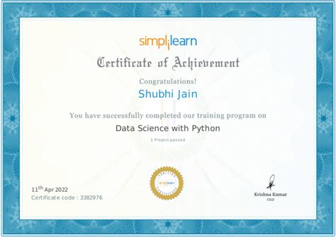 Data Science With Python Certificate Pdf