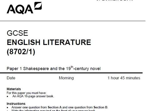 New Aqa English Lit Paper One 2017 Teaching Resources