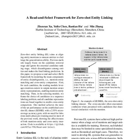 A Read And Select Framework For Zero Shot Entity Linking Acl Anthology