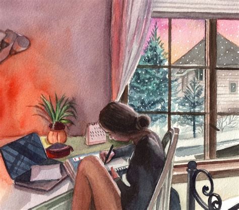 Иллюстрация уютный вечер в стиле академический рисунок графика