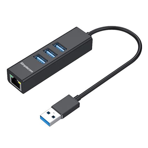 Simplecom Port Aluminium USB A Hub To USB A With Gigabit Ethernet Adapter Black CHN BK