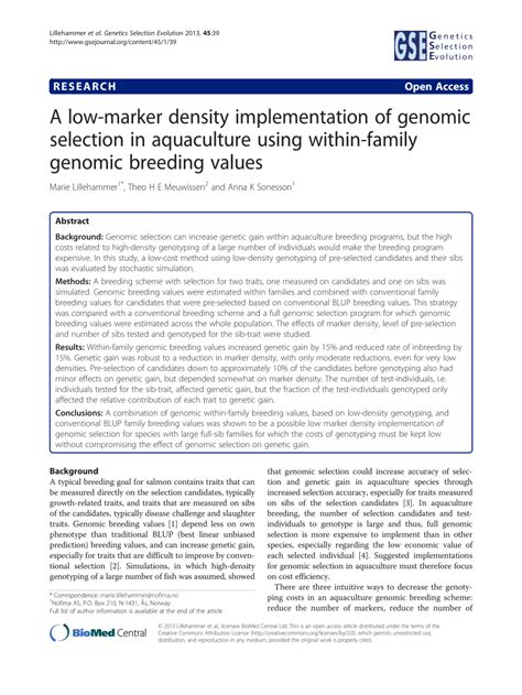 Pdf A Low Marker Density Implementation Of Genomic Selection In Aquaculture Using Within