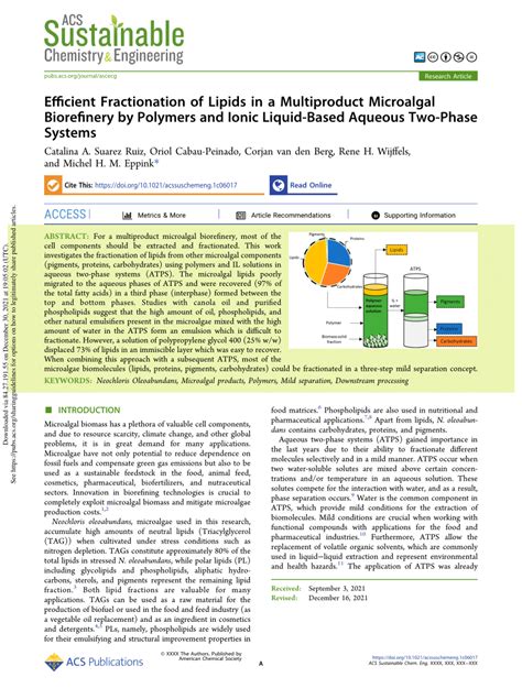 Pdf Efficient Fractionation Of Lipids In A Multiproduct Microalgal Biorefinery By Polymers And