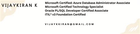 Vijay Kiran K Database Administrator Microsoft Sql Server Mysql Aws Azure