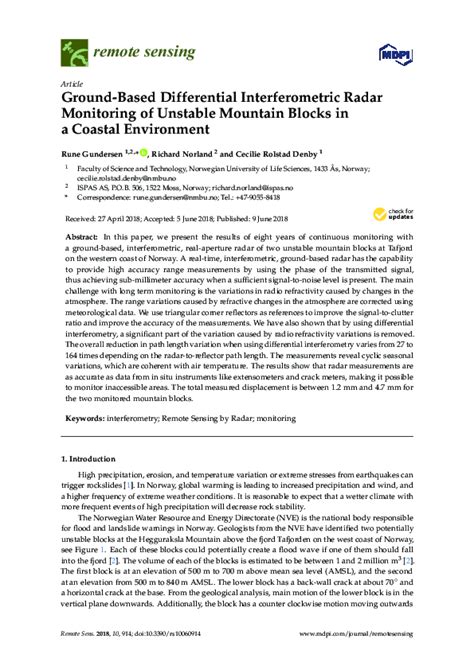 Pdf Ground Based Differential Interferometric Radar Monitoring Of