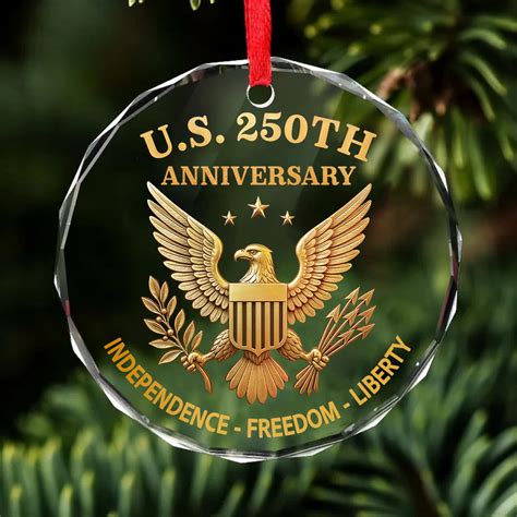 Usa 250 Years Anniversary Glass Ornament Patriotic 4th Of July Happy