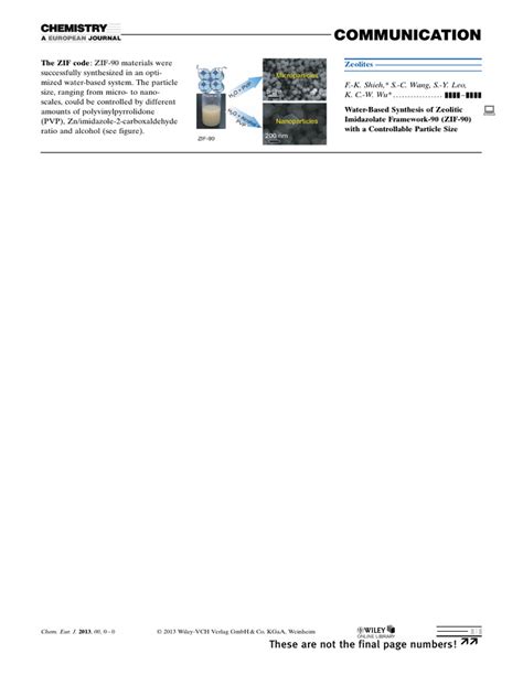 Water Based Synthesis Of Zeolitic Imidazolate Framework 90 Zif 90 With A Pdf Physical