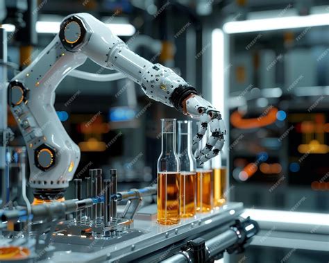 A Robotic Arm Conducting Experiments In A Biotechnology Lab High