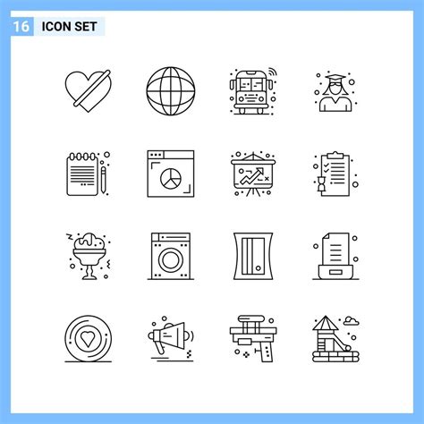 16 Icons Line Style Creative Outline Symbols Black Line Icon Sign