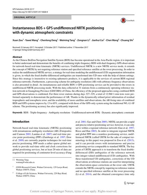 Instantaneous Bds Gps Undifferenced Nrtk Positioning With Dynamic Atmospheric Constraints