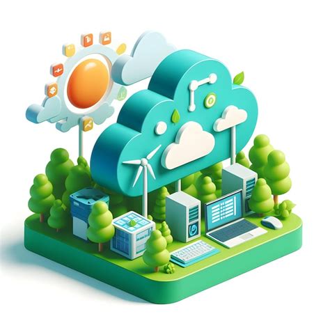 3d Flat Icons Sustainable Cloud Computing Solutions For Ecommerce