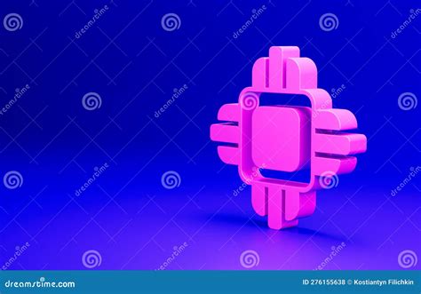 Pink Computer Processor With Microcircuits Cpu Icon Isolated On Blue
