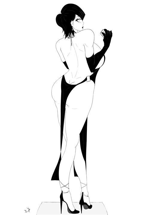 Rule 34 Backless Outfit Big Breasts Black And White Black Dress Breast Butt Color Request