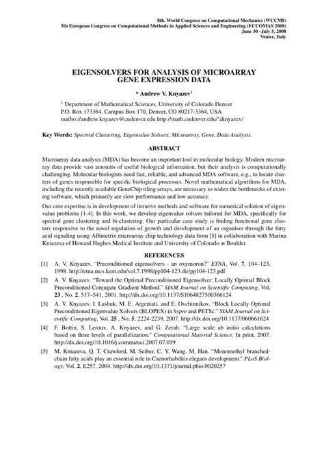 Pdf Eigensolvers For Analysis Of Microarray Gene Expression Data