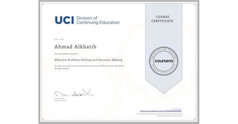Ahmed Alkhatib On Linkedin Completion Certificate For Effective Problem Solving And Decision Making