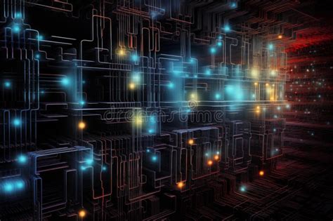 Abstract Technology Concept Circuit Board With Glowing Lights Matrix Neural Patterns