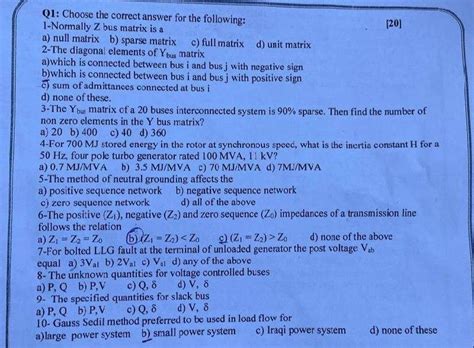 Solved Q1 Choose The Correct Answer For The Following