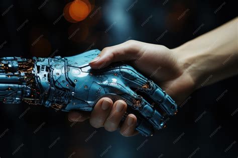 Premium Ai Image Unity Robot Ai And Human Handshake On Background