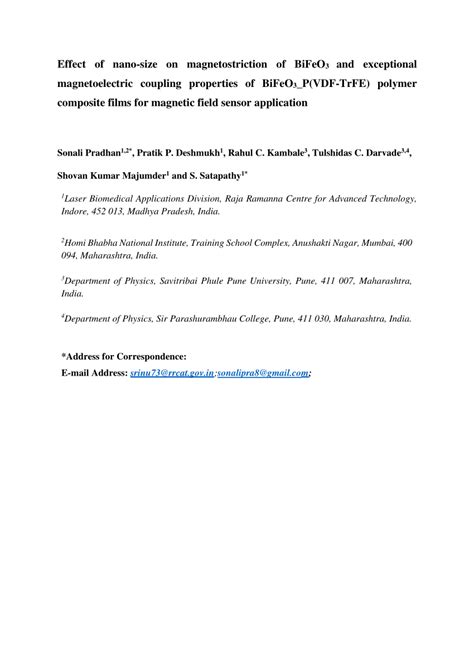 Pdf Effect Of Nano Size On Magnetostriction Of Bifeo3 And Exceptional Magnetoelectric Coupling