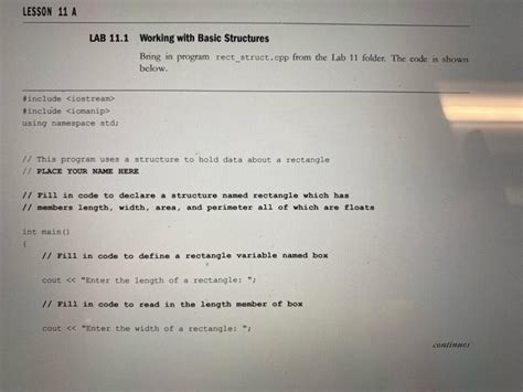Solved LESSON A LAB Working With Basic Structures Chegg