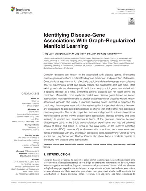 Pdf Identifying Disease Gene Associations With Graph Regularized Manifold Learning