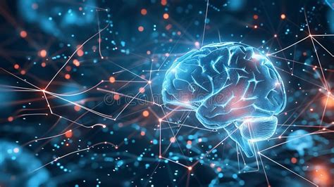 A Medical Diagram Of The Human Brain With Neural Pathways Glowing Stock Illustration