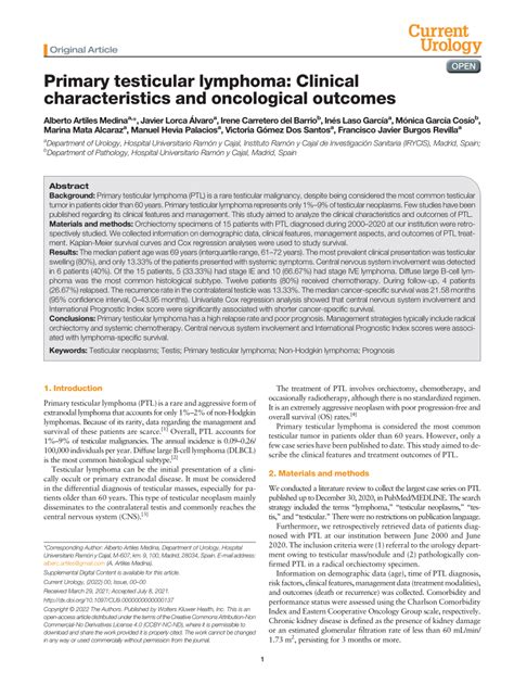 Pdf Primary Testicular Lymphoma Clinical Characteristics And Oncological Outcomes