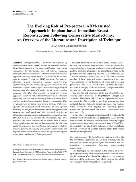pdf the evolving role of pre pectoral adm assisted approach in implant based immediate breast