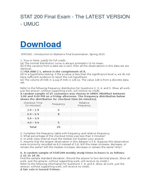 Stat 200 Final Exam The Latest Version Umuc Pdf Statistical Hypothesis Testing P Value