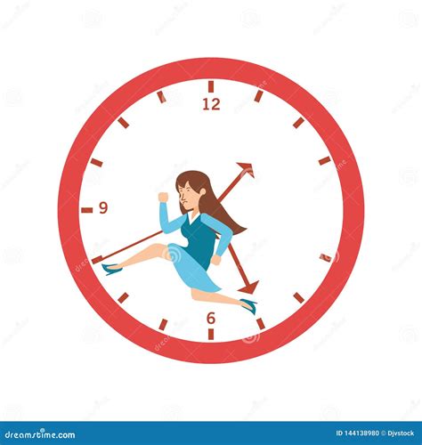 Clock Time With Business Woman Running Stock Illustration